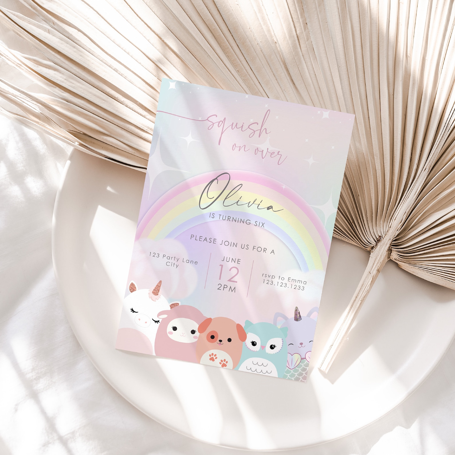 Squishmallow Birthday Invitation, Kids Birthday Party Invite, Girl Pink ...