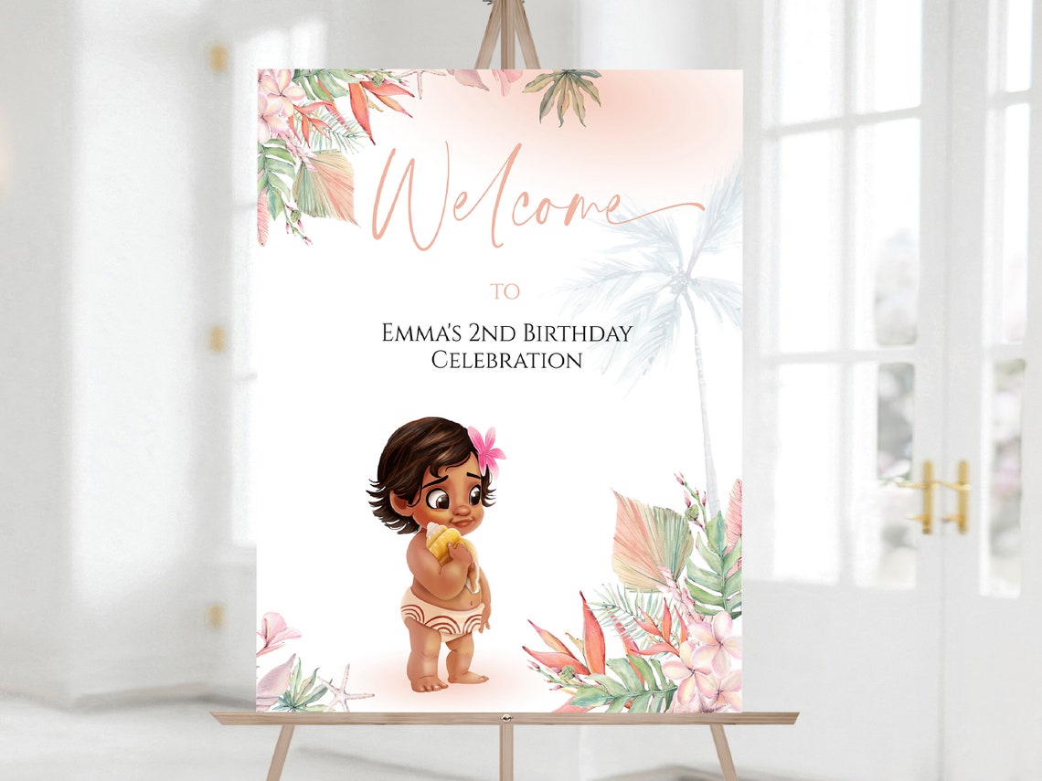Moana Birthday Welcome Sign, Baby Moana Pool Birthday Party Decor ...