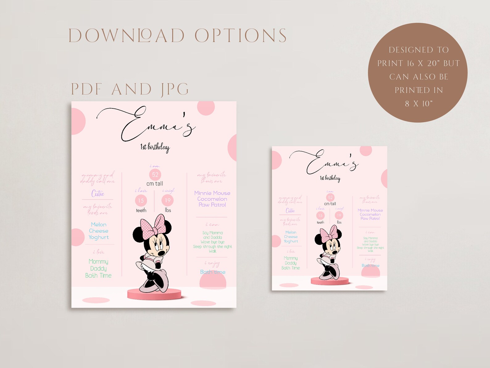 Minnie Mouse Birthday Milestone Board, Modern Pink Minnie Mouse ...