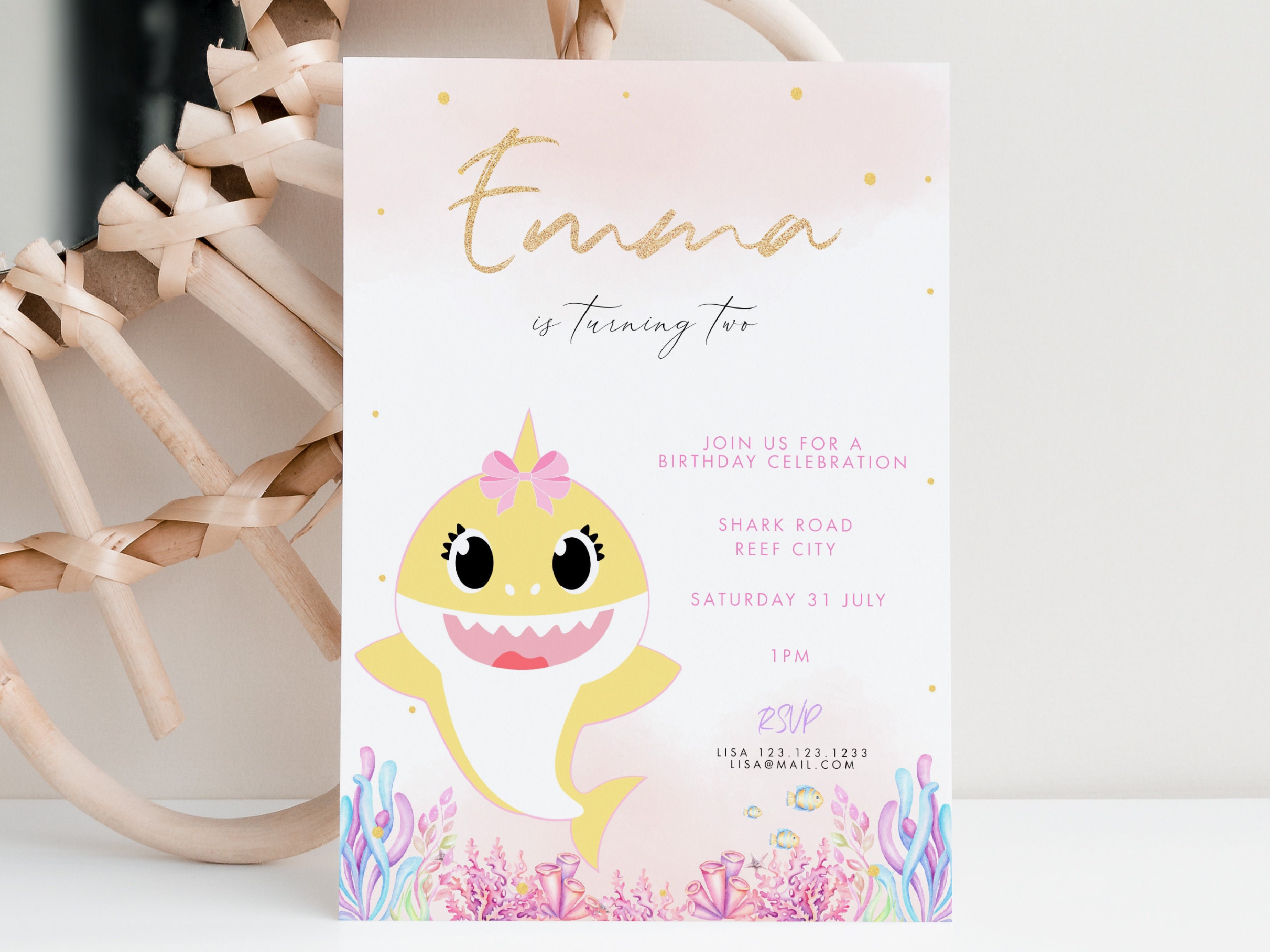 Shark Birthday Invitation, Girl Shark Birthday Party Invite, Editable ...