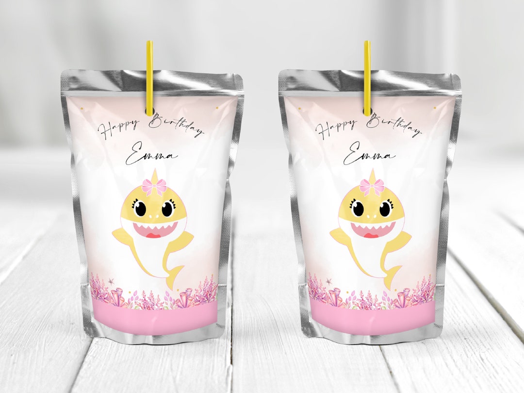 Shark Birthday Juice Label, Girl Shark Birthday Party Juice Label ...
