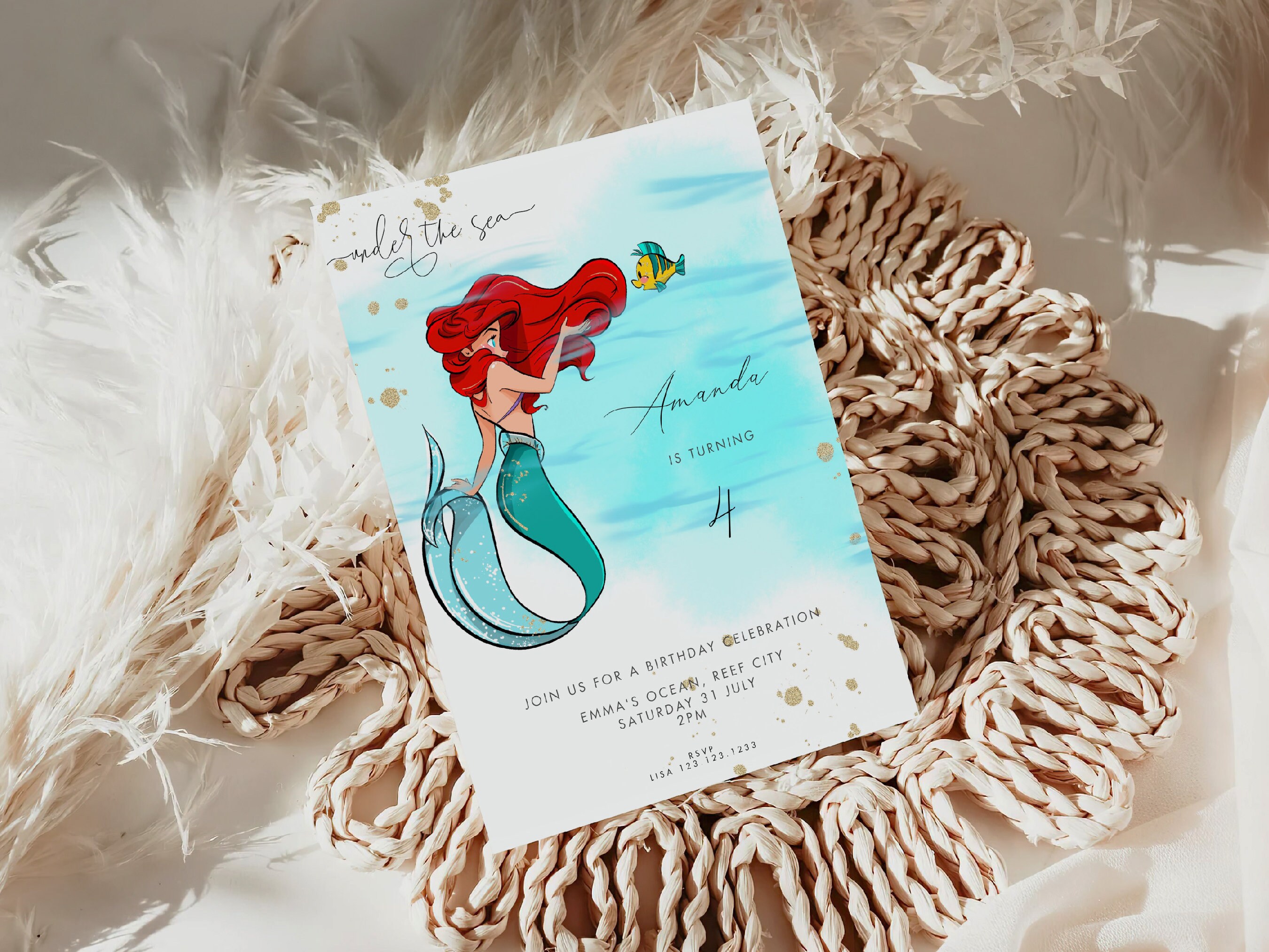 Little Mermaid Invitation, Pastel Ariel Under the Sea Birthday Party ...