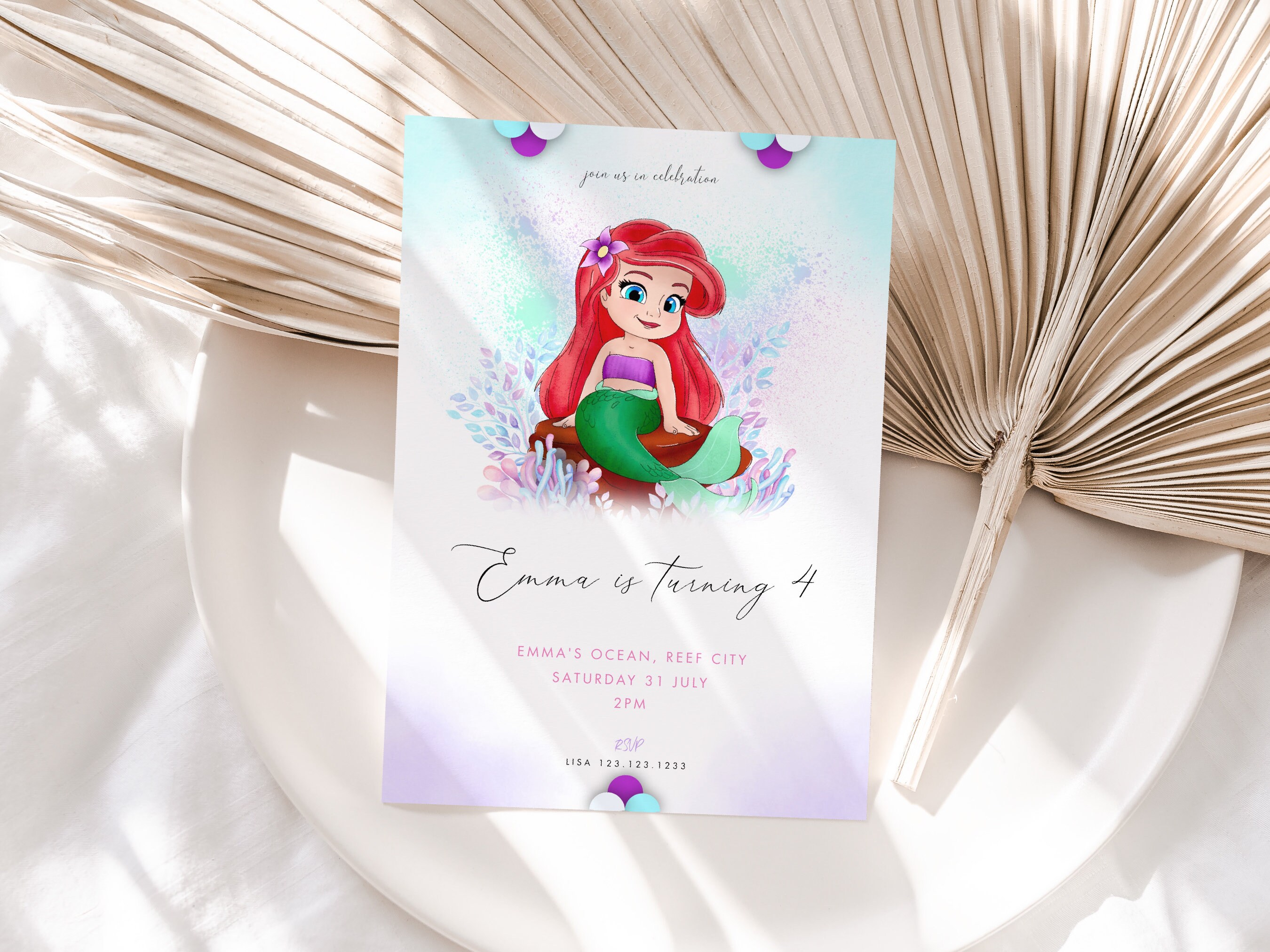 Little Mermaid Invitation, Pastel Ariel Under the Sea Birthday Party ...