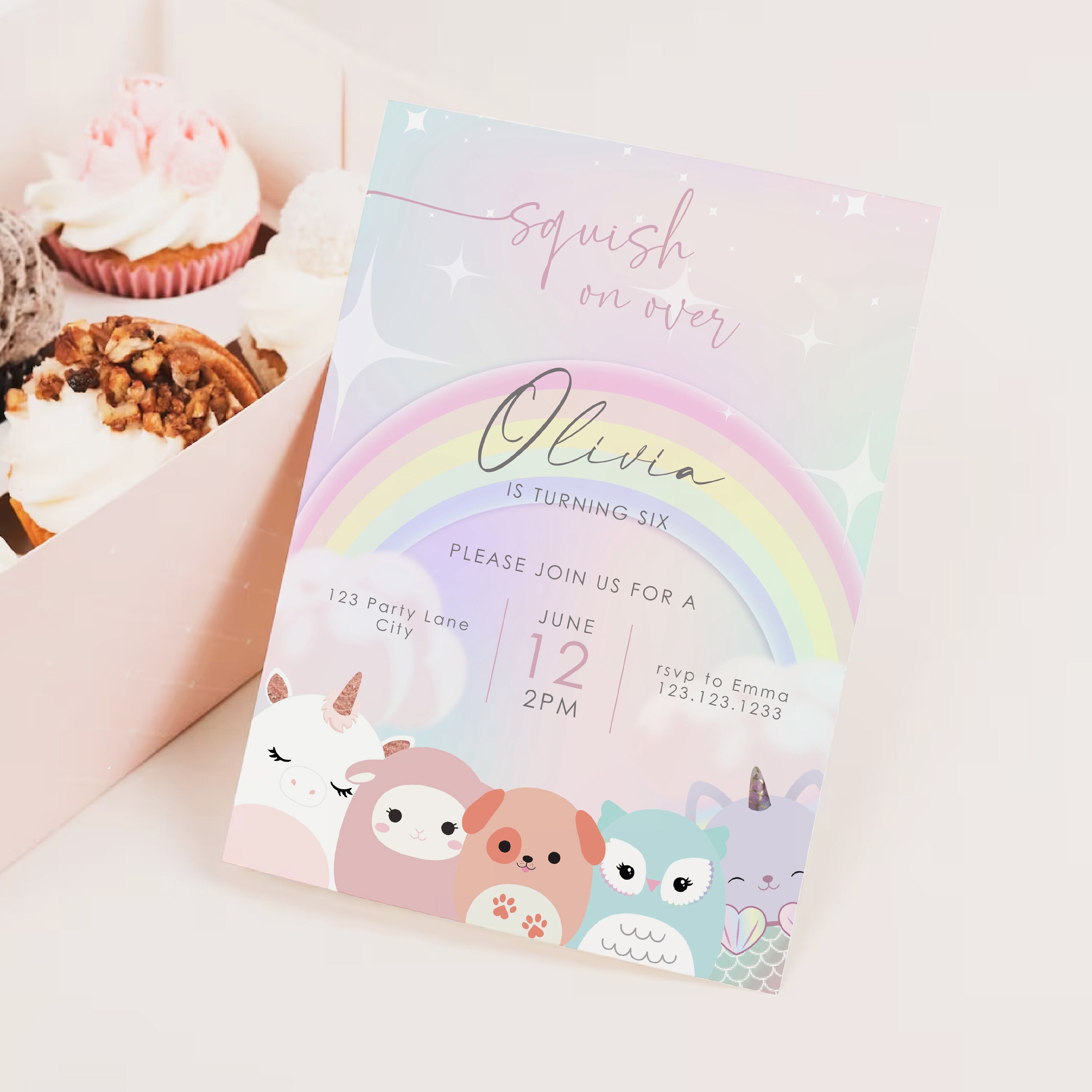 Squishmallow Birthday Invitation, Kids Birthday Party Invite, Girl Pink ...