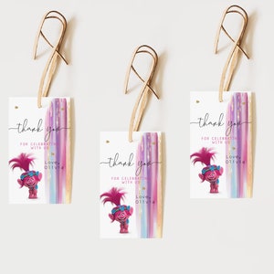 Kids Birthday Favor Tag, Trolls Birthday Thank You Tag, Birthday Party ...