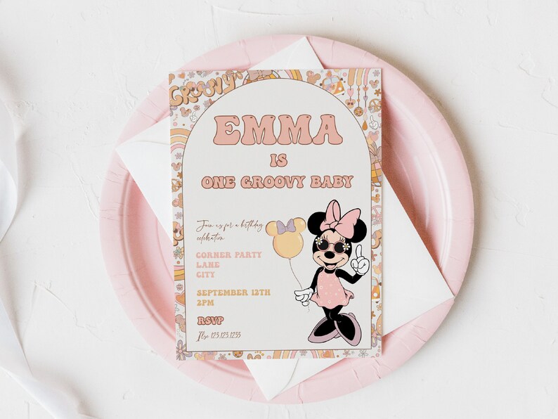 Groovy Minnie Mouse Invitation, One Groovy Baby Minnie Mouse Birthday ...