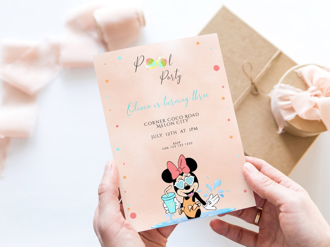 Minnie Mouse Birthday Invitation, Minnie Mouse Pool Party Invite ...