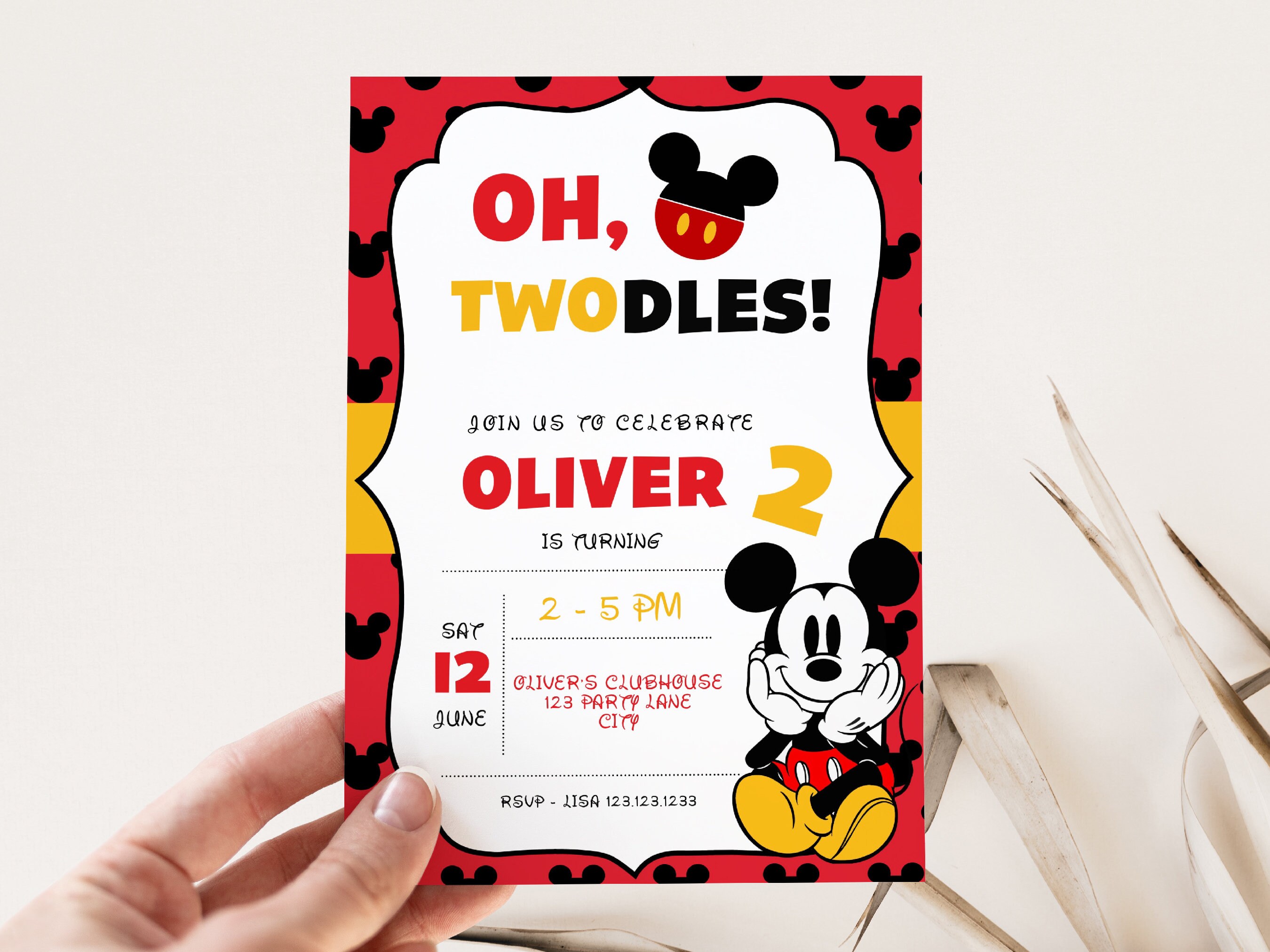 Mickey Mouse Birthday Invitation, Boy Mickey Mouse Party Invite ...