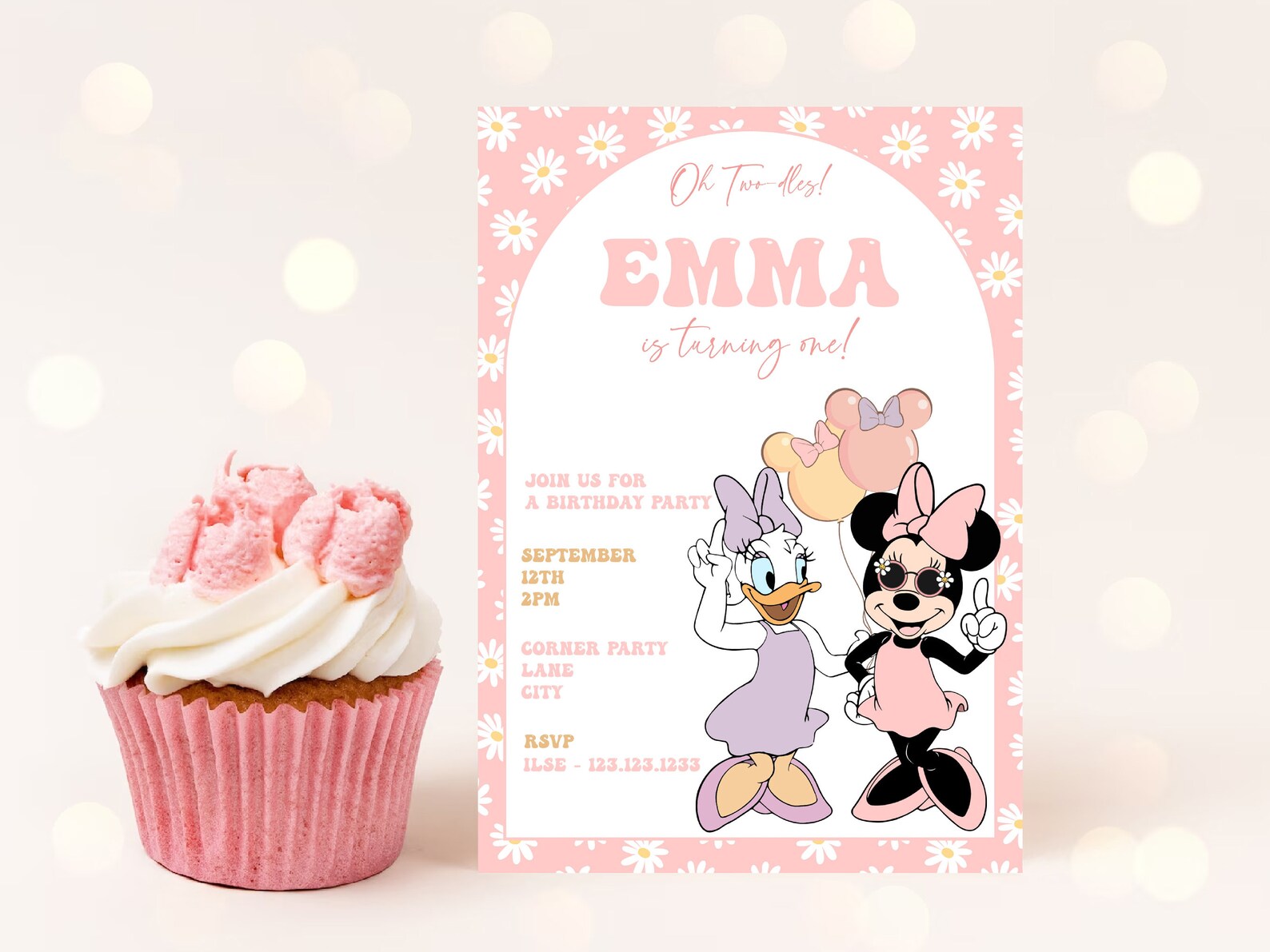 Minnie and Daisy Birthday Invitation, Girl Minnie Mouse and Daisy 1st ...