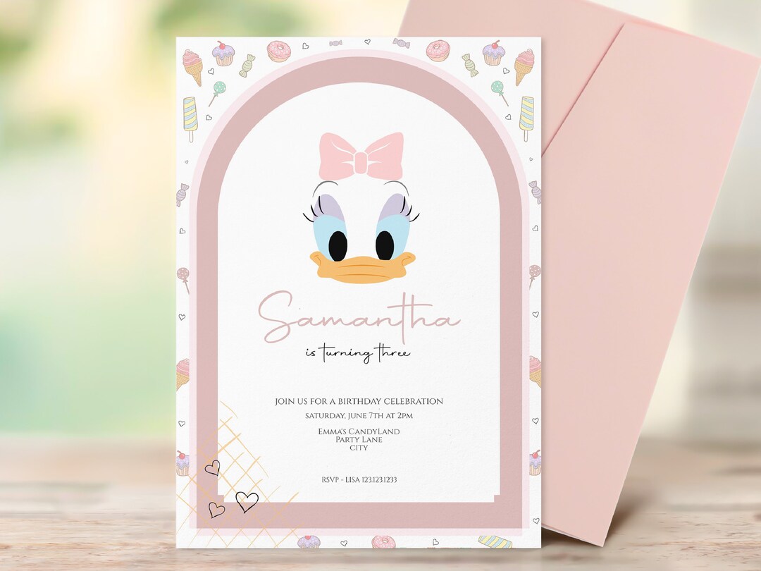 Daisy Duck Invitation, Girl Daisy Birthday Party Invite, Editable ...