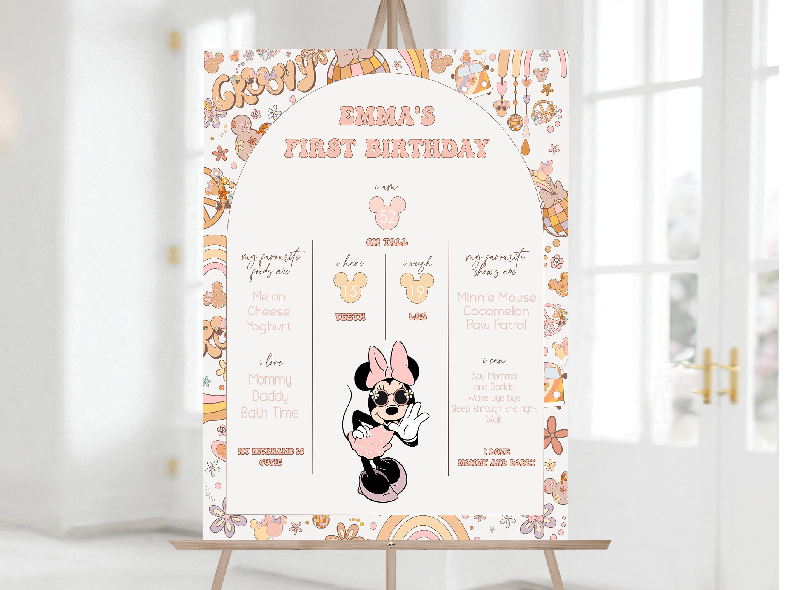 Minnie Mouse Birthday Milestone Board, Groovy Minnie Mouse Birthday ...