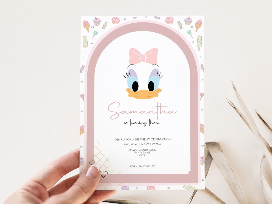 Daisy Duck Invitation, Girl Daisy Birthday Party Invite, Editable ...
