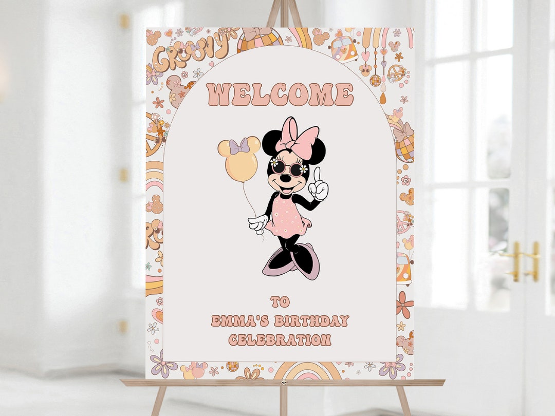 Minnie Mouse Birthday Welcome Sign, Groovy Minnie Mouse 1st Birthday ...