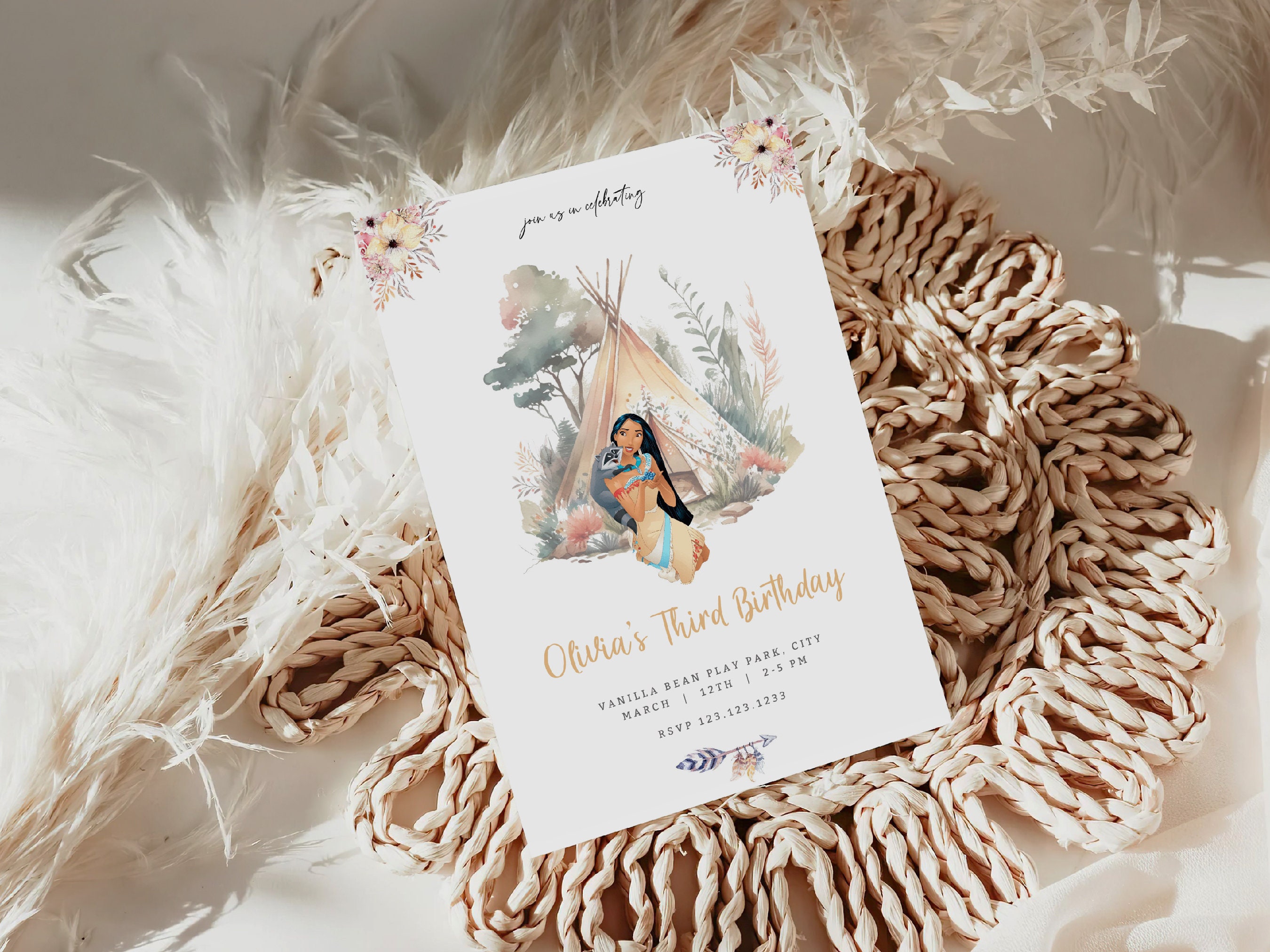 Pocahontas Birthday Invitation, Girl Pocahontas Themed Birthday Party ...