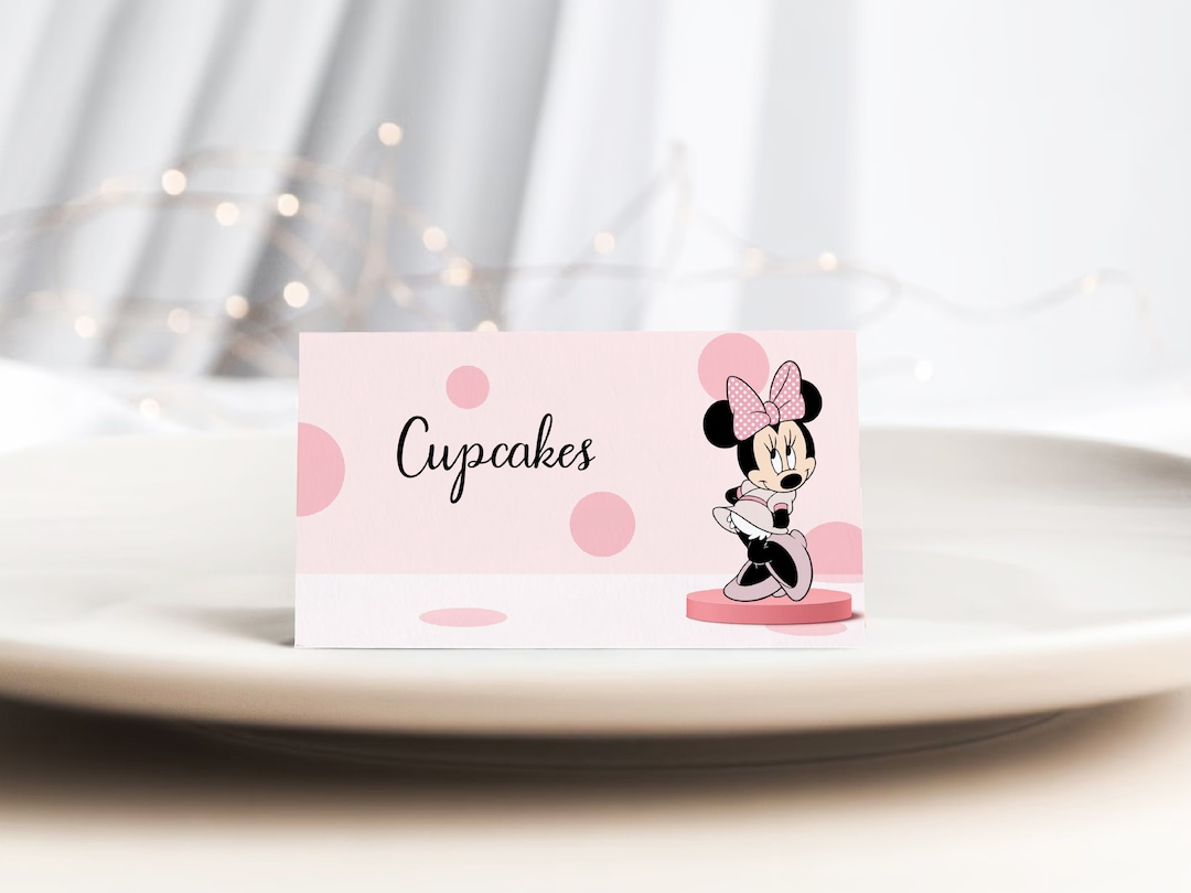 Pink Minnie Mouse Food Tent Card, Modern Pink Baby Minnie Mouse ...