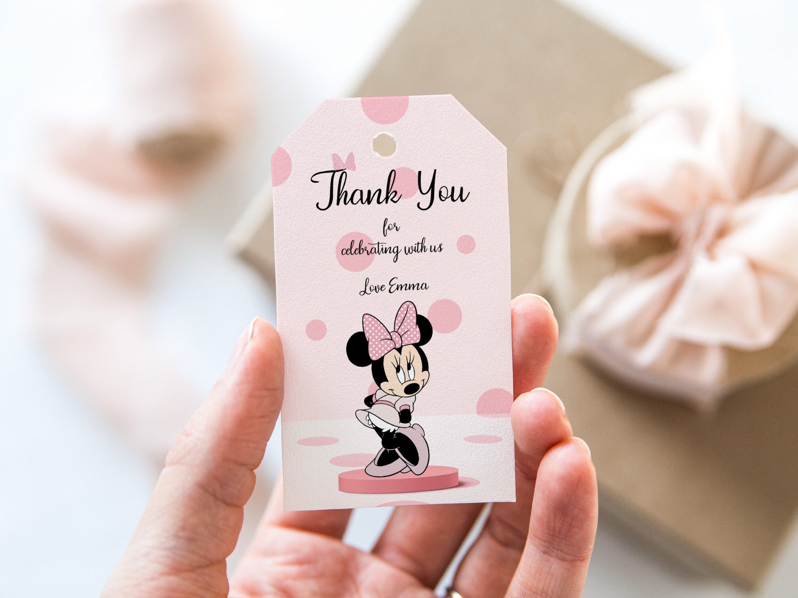 Minnie Mouse Birthday Thank You Tag, Pink Minnie Mouse Birthday Party ...