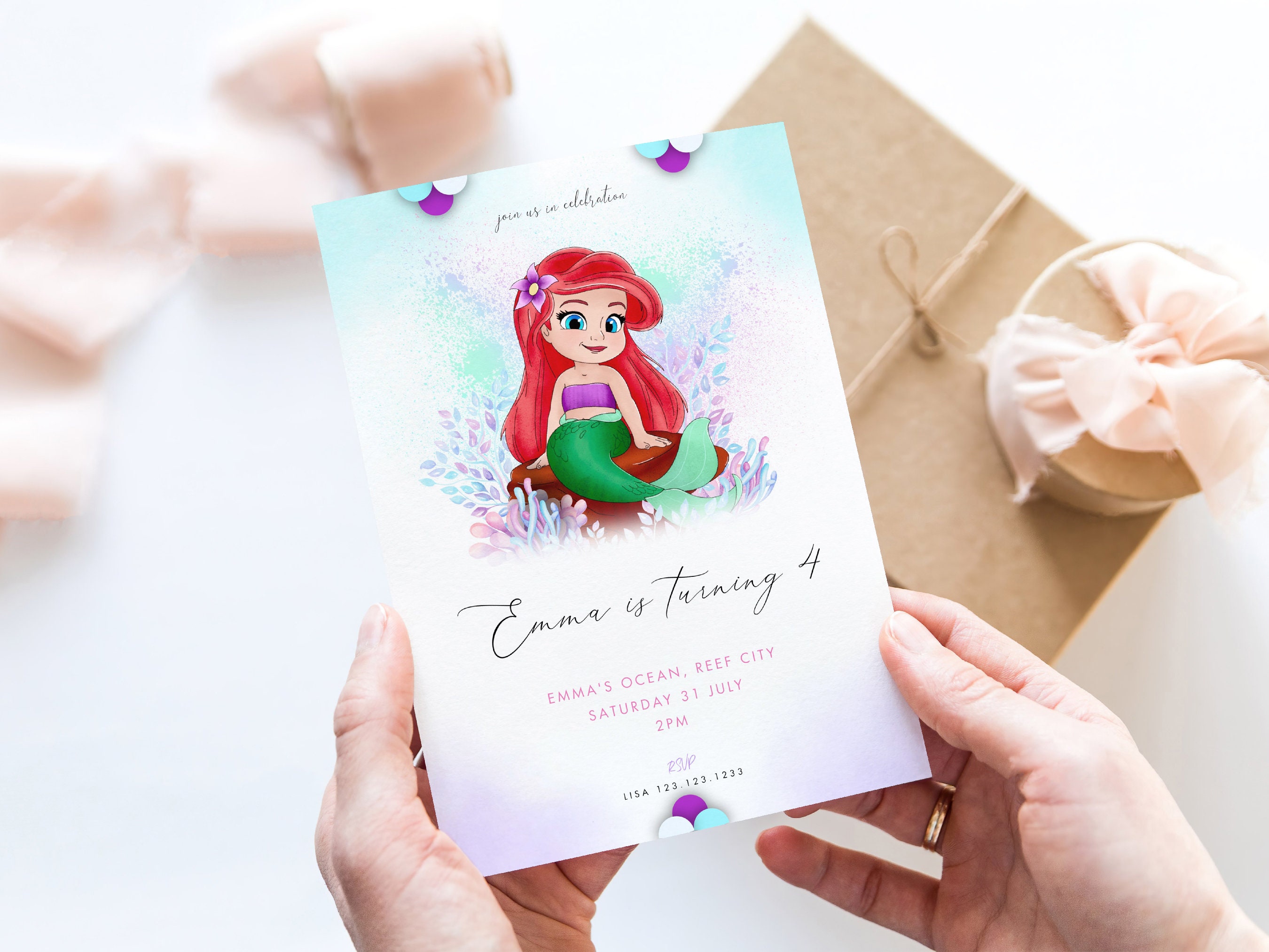 Little Mermaid Invitation, Pastel Ariel Under the Sea Birthday Party ...