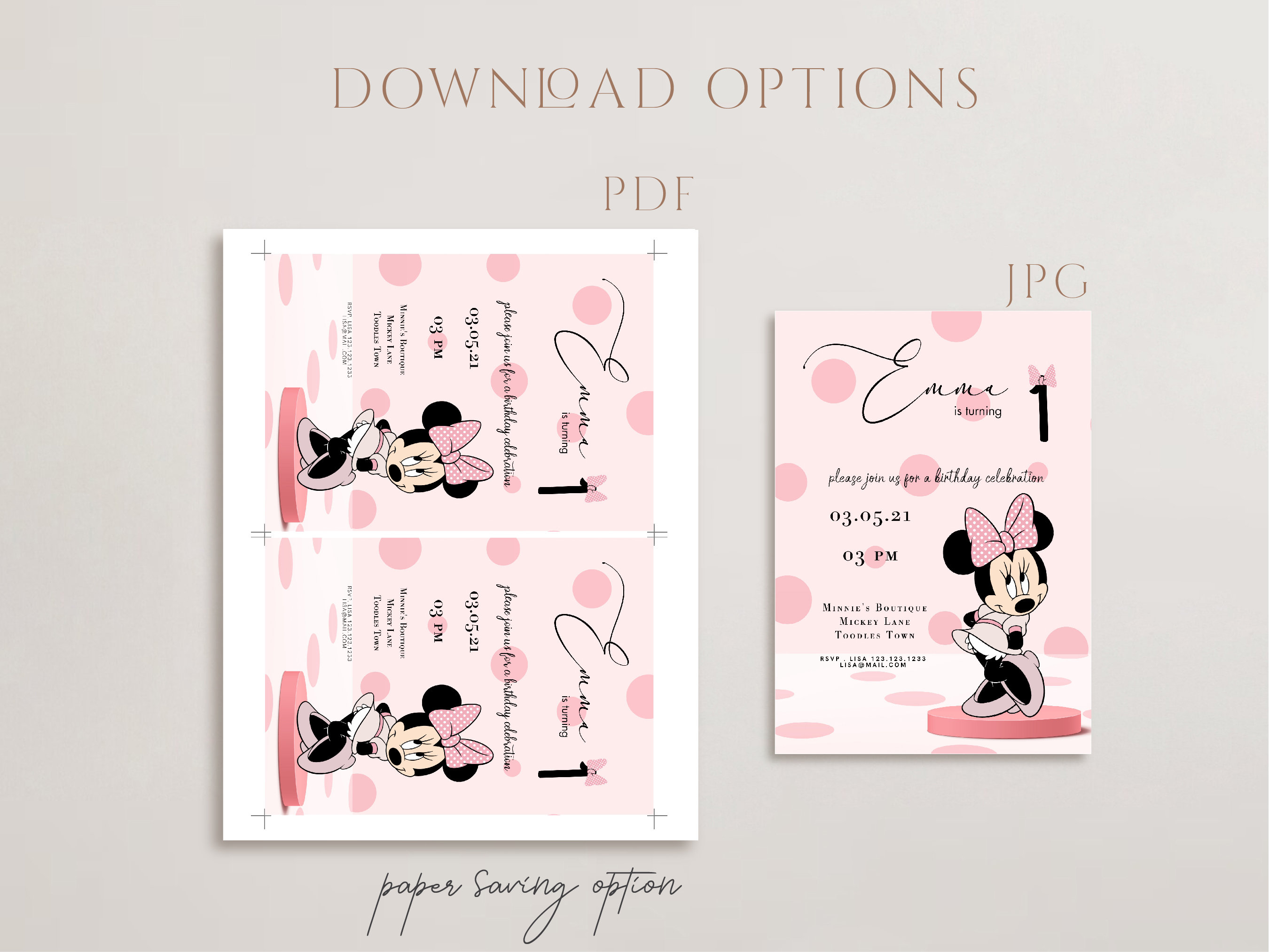 Minnie Mouse Birthday Invitation, Girl Pink Minnie Mouse Birthday Party ...