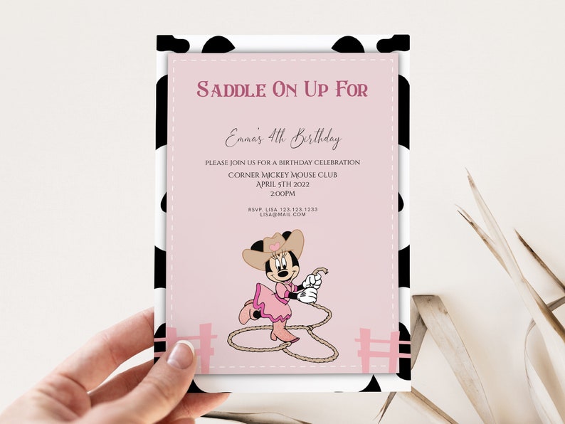 Rodeo Minnie Mouse Birthday Invitation, Cowgirl Minnie Mouse Birthday ...