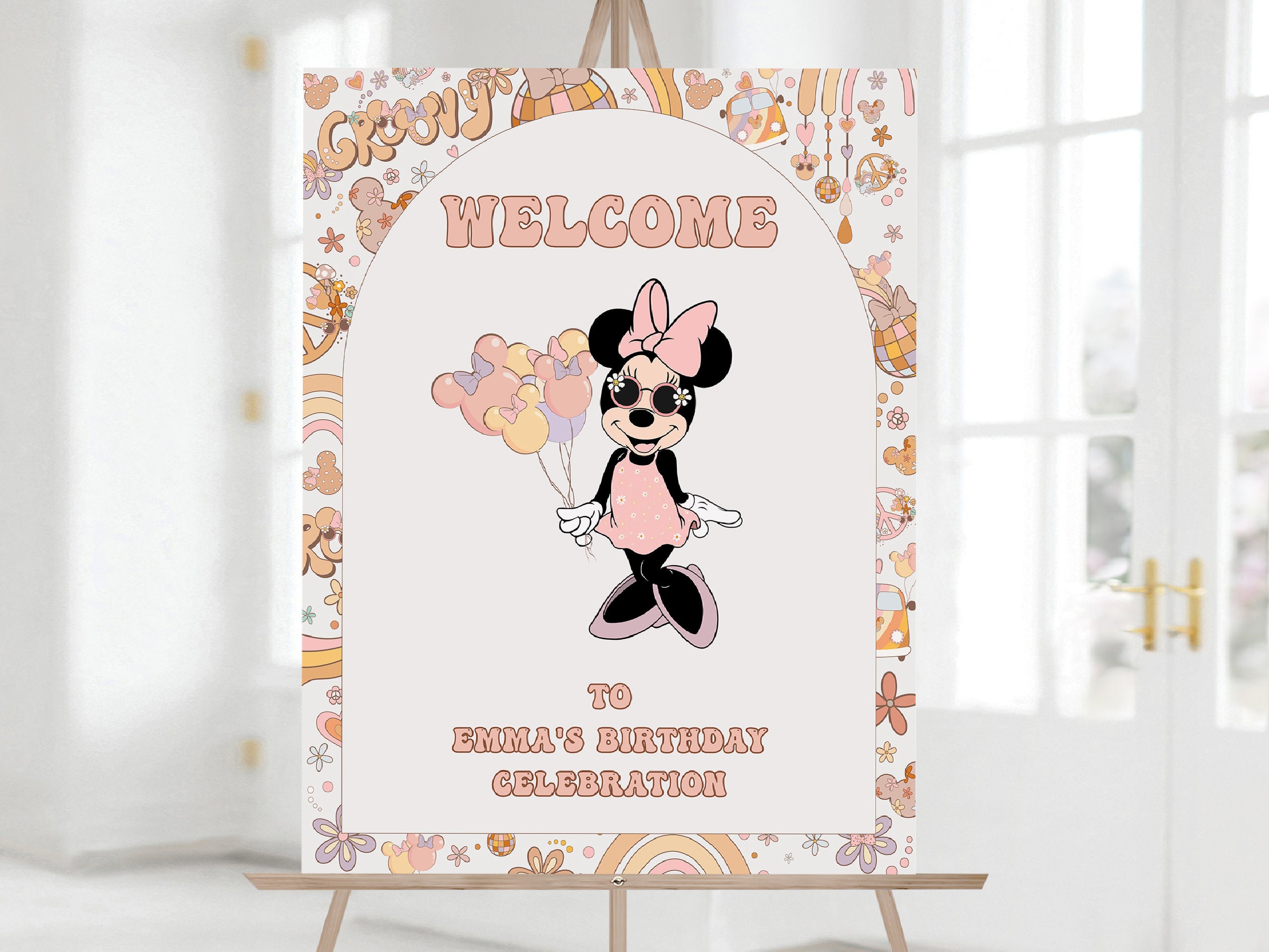 Minnie Mouse Birthday Welcome Sign, Groovy Minnie Mouse Birthday ...