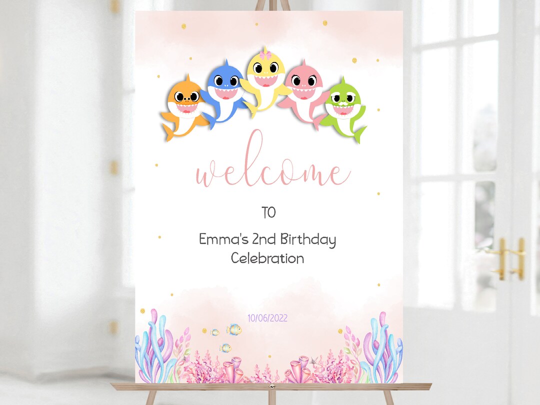 Shark Birthday Welcome Sign, Shark Birthday Party Welcome Board ...