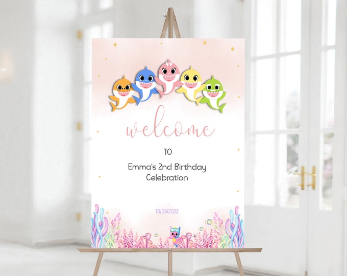 Shark Birthday Welcome Sign, Shark Birthday Party Welcome Board ...