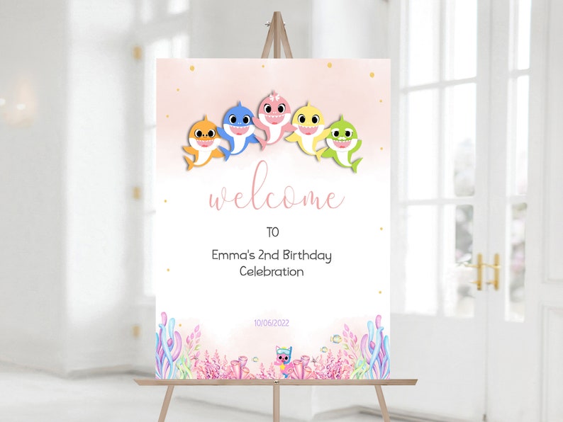 Shark Birthday Welcome Sign, Shark Birthday Party Welcome Board ...