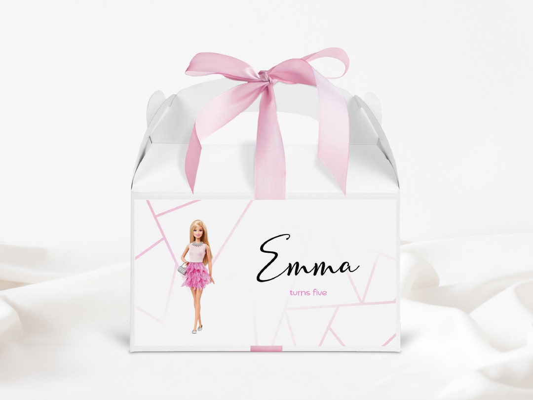 Doll Birthday Party Gable Box Label, Modern Doll Party Candy Box Label ...