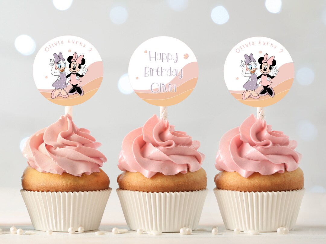 Minnie Mouse Birthday Cupcake Toppers, Groovy Minnie Mouse and Daisy ...
