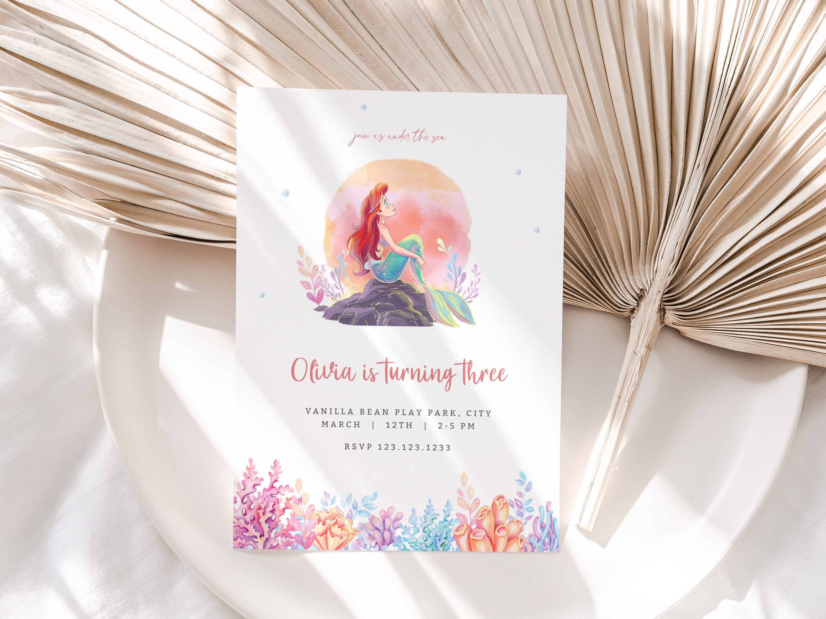 Little Mermaid Invitation, Pastel Ariel Under the Sea Birthday Party ...