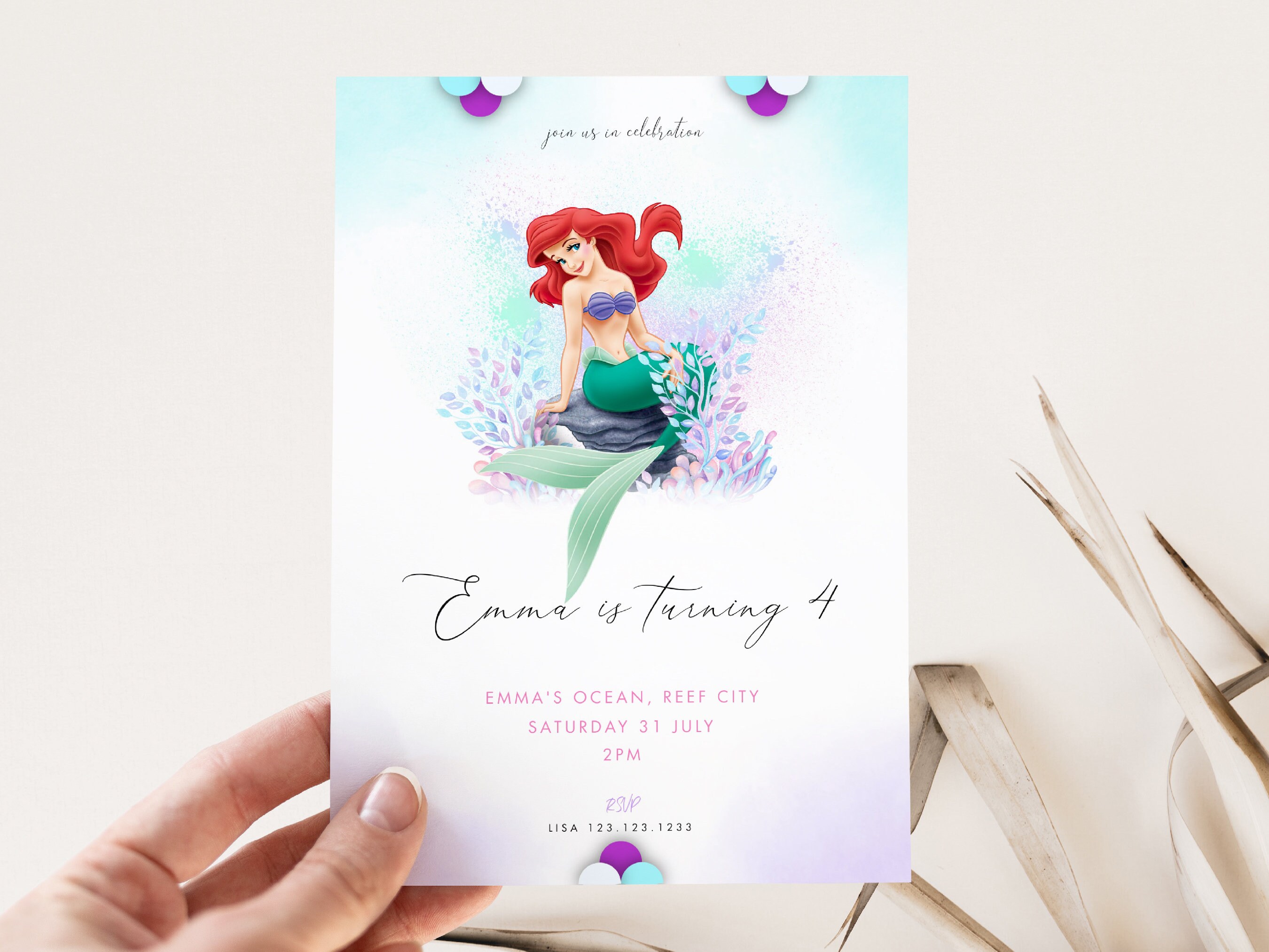 Little Mermaid Invitation, Pastel Ariel Under the Sea Birthday Party ...