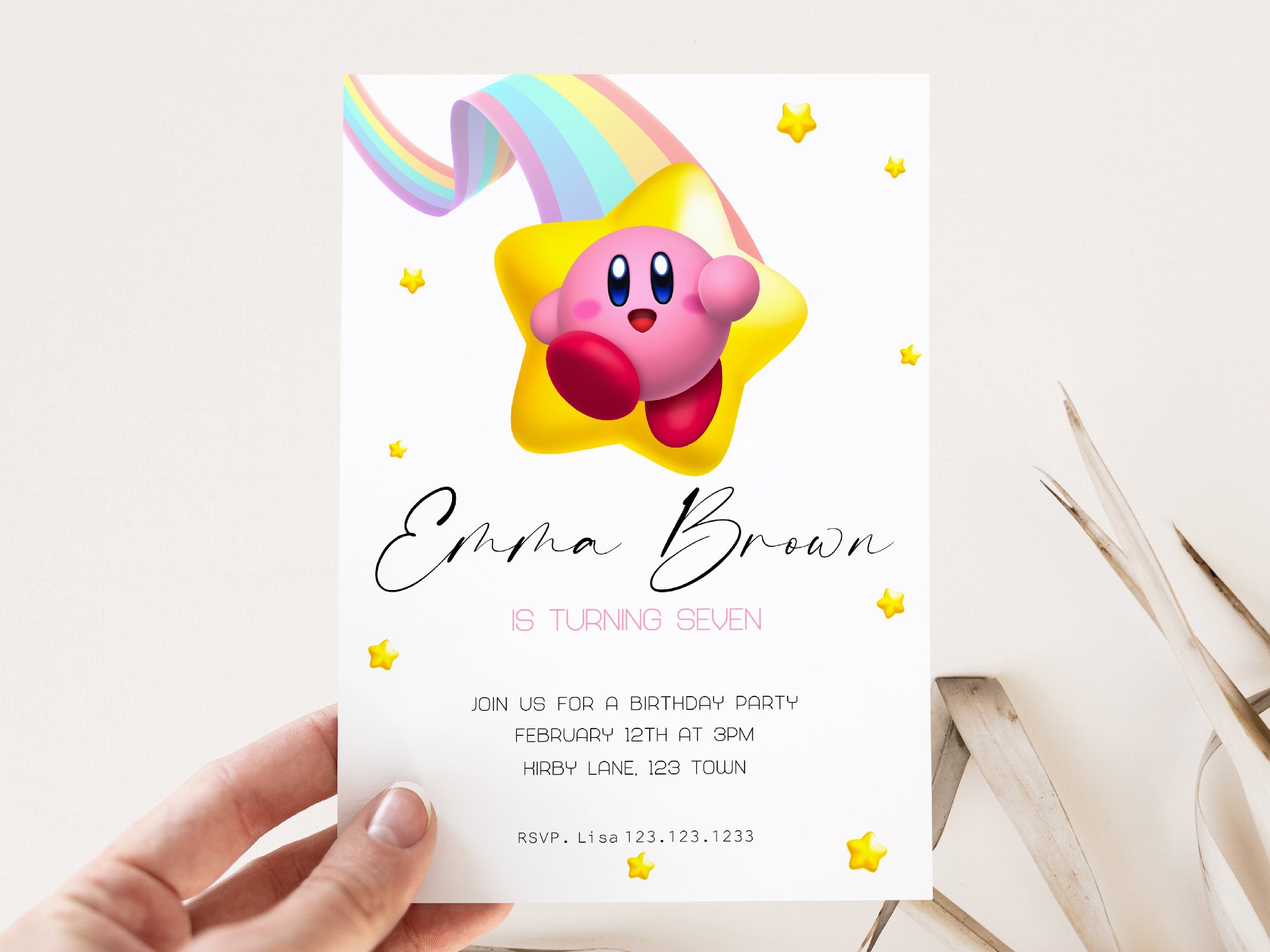 Kirby Invitation, Kids Kirby Birthday Party Invite, Editable Digital ...