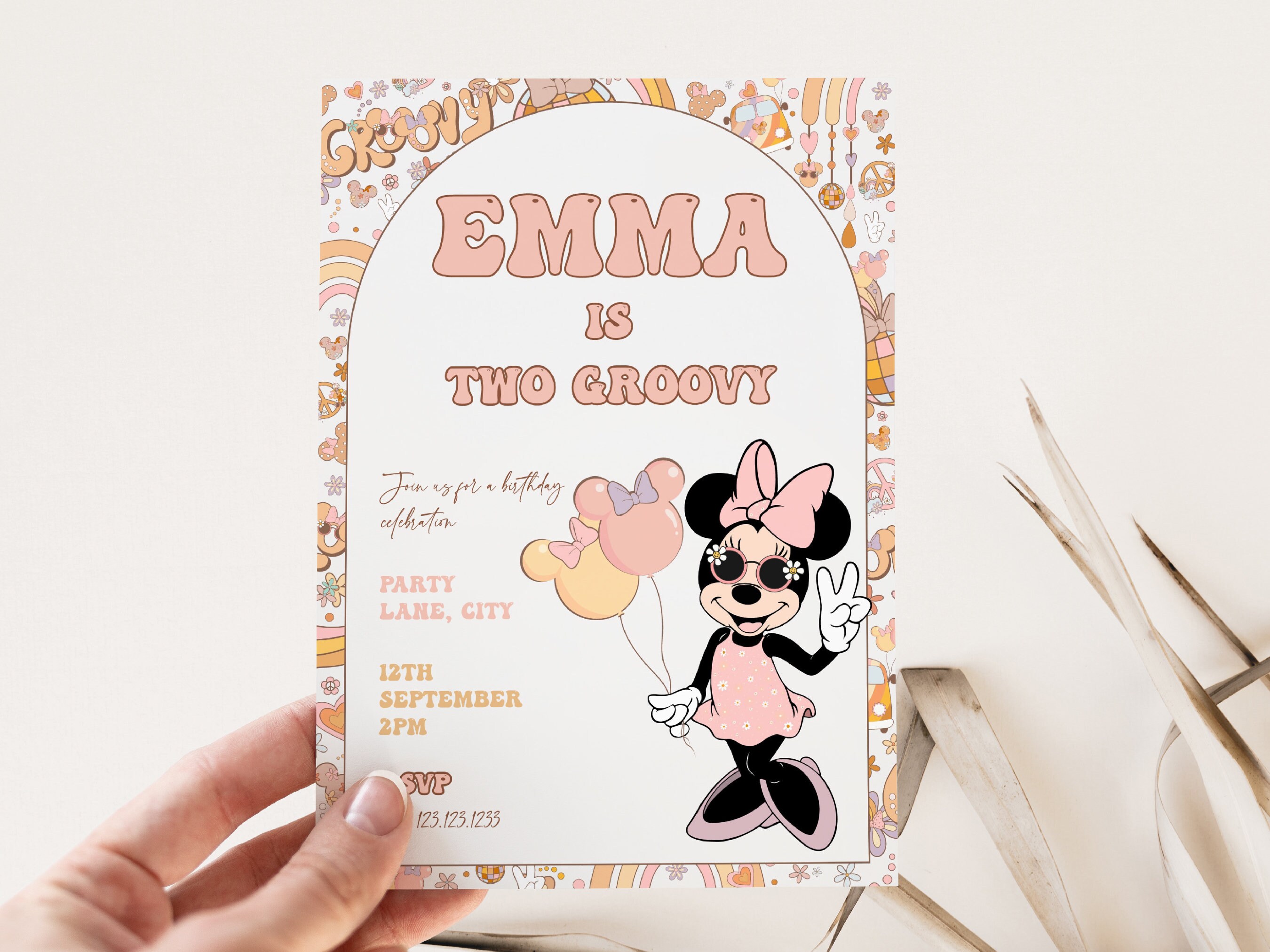 Minnie Mouse Birthday Invitation, Groovy Minnie Mouse 2nd Birthday ...