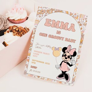 Groovy Minnie Mouse Invitation, One Groovy Baby Minnie Mouse Birthday ...