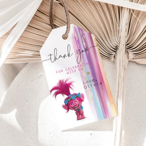 Kids Birthday Favor Tag, Trolls Birthday Thank You Tag, Birthday Party ...