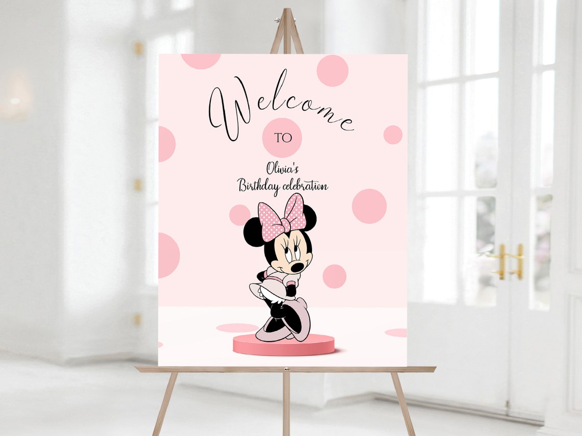 Minnie Mouse Birthday Welcome Sign, Modern Pink Minnie Mouse Birthday ...