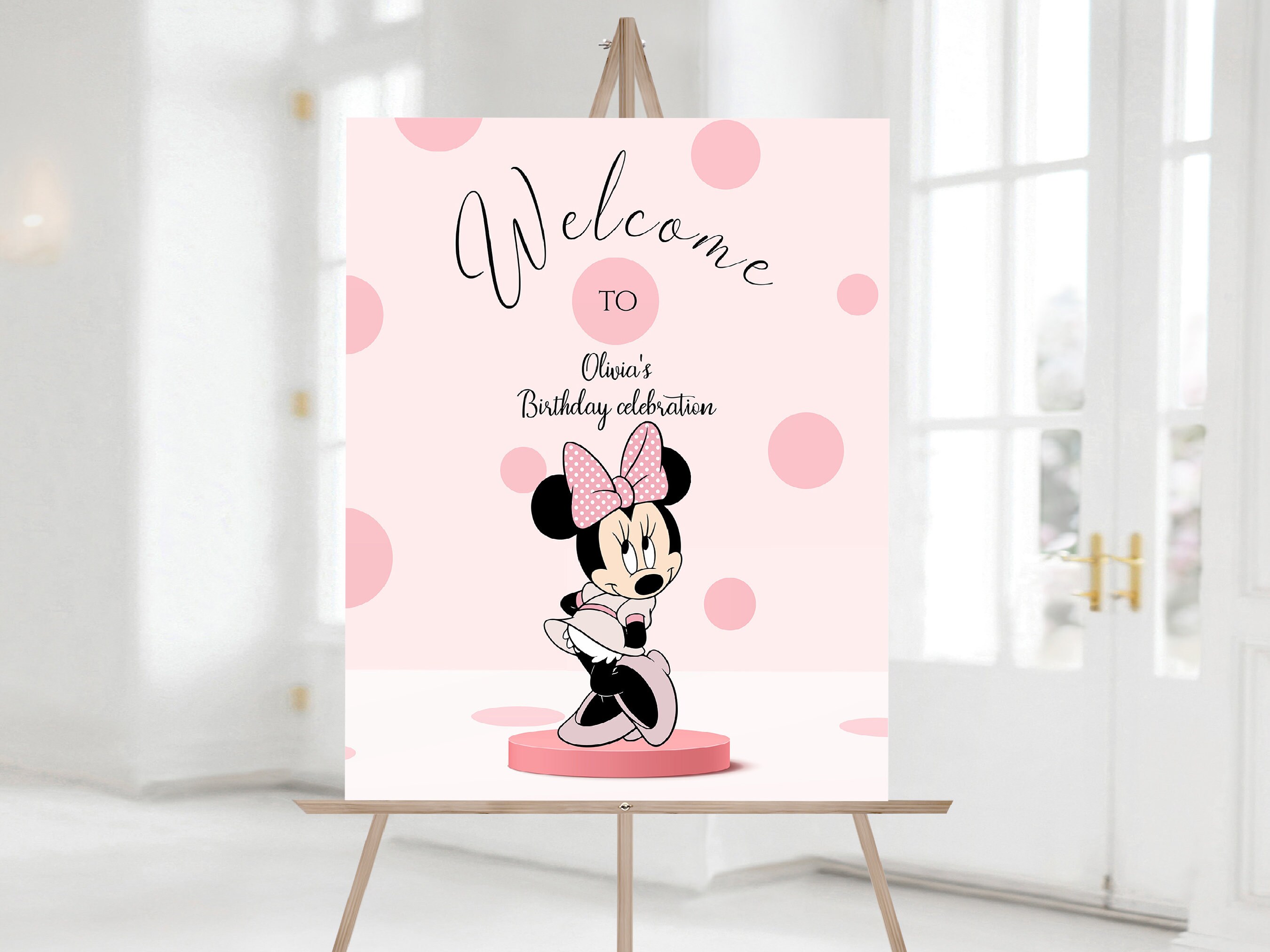 Minnie Mouse Birthday Welcome Sign, Modern Pink Minnie Mouse Birthday ...