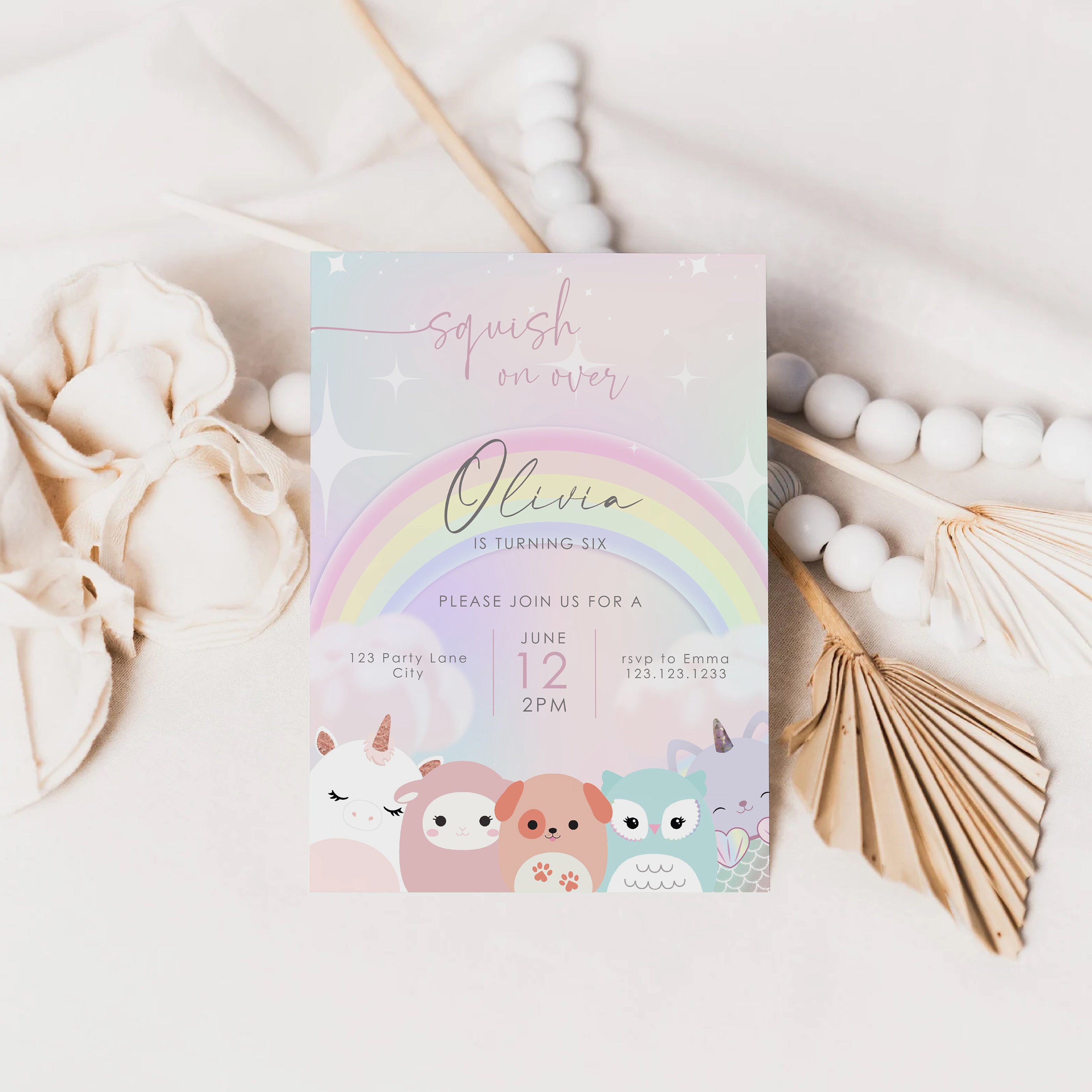 Squishmallow Birthday Invitation, Kids Birthday Party Invite, Girl Pink ...