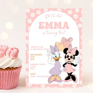Minnie Mouse and Daisy Birthday Invitation, Pink Daisies Minnie Mouse ...