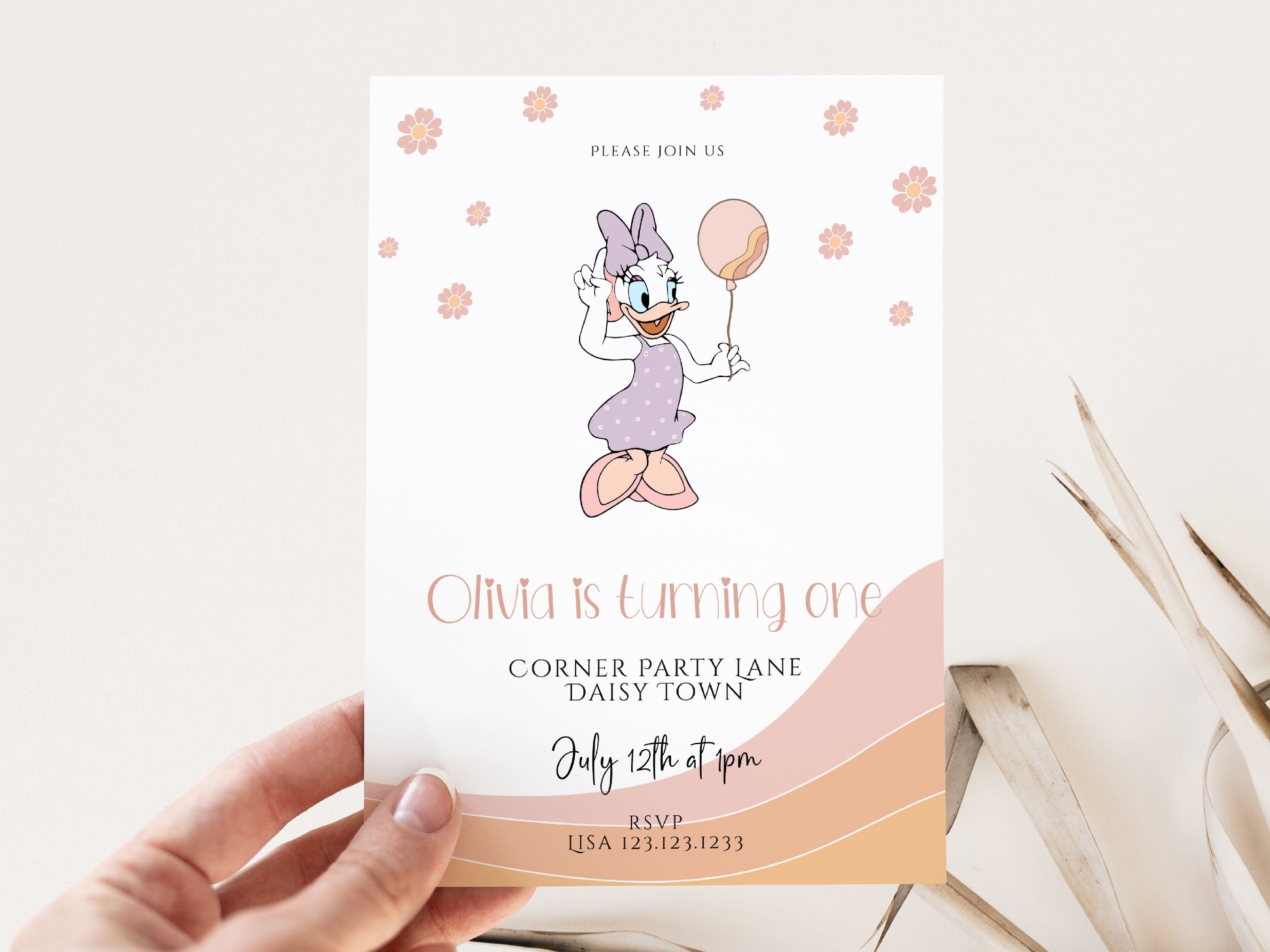 Daisy Duck Invitation, Girl Daisy Birthday Party Invite, Editable ...