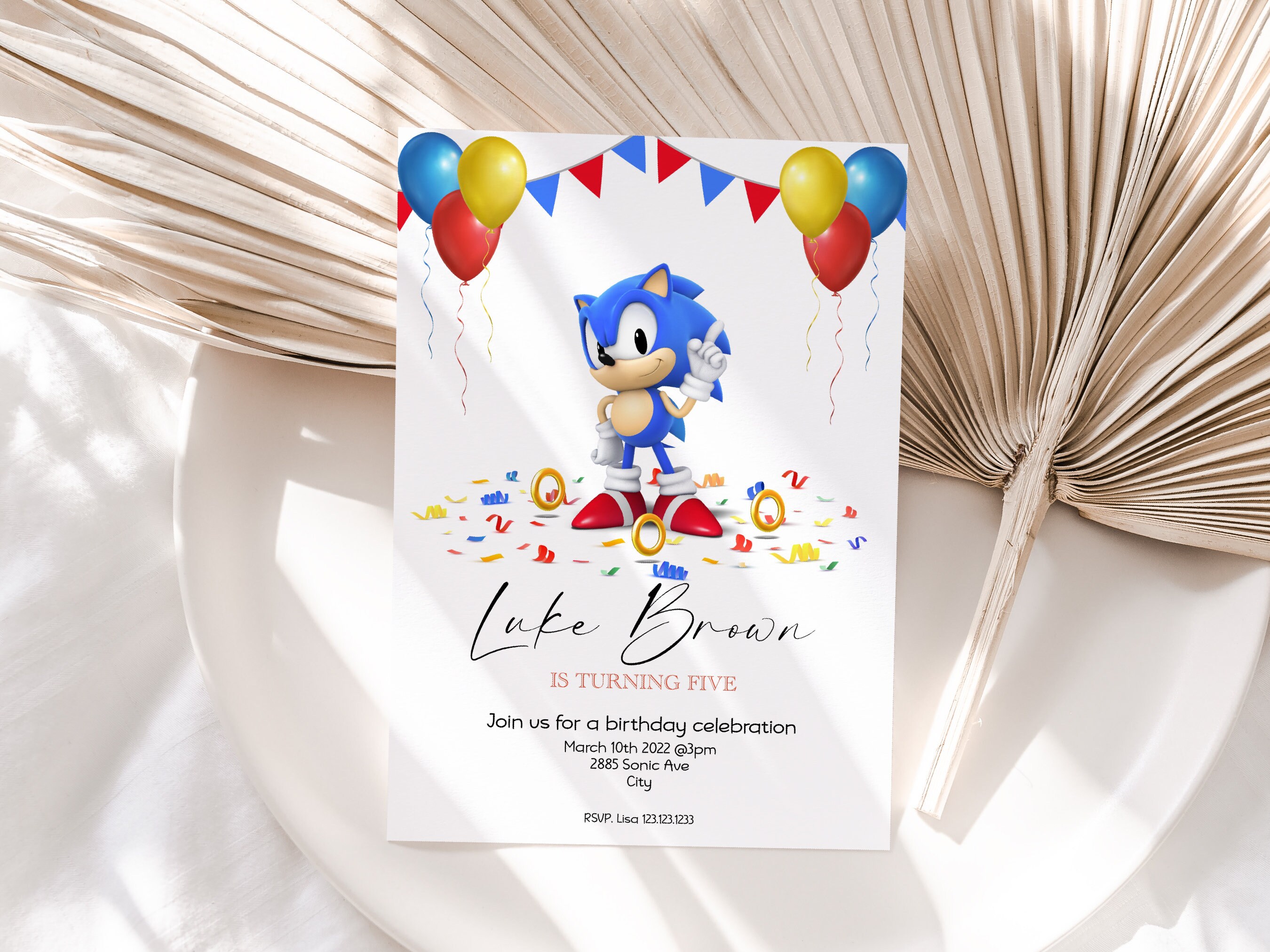 Sonic Birthday Invitation, Boy Birthday Super Sonic Birthday Invite ...