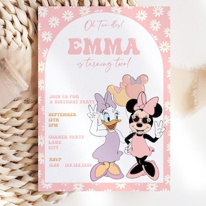 Minnie Mouse and Daisy Birthday Invitation, Pink Daisies Minnie Mouse ...