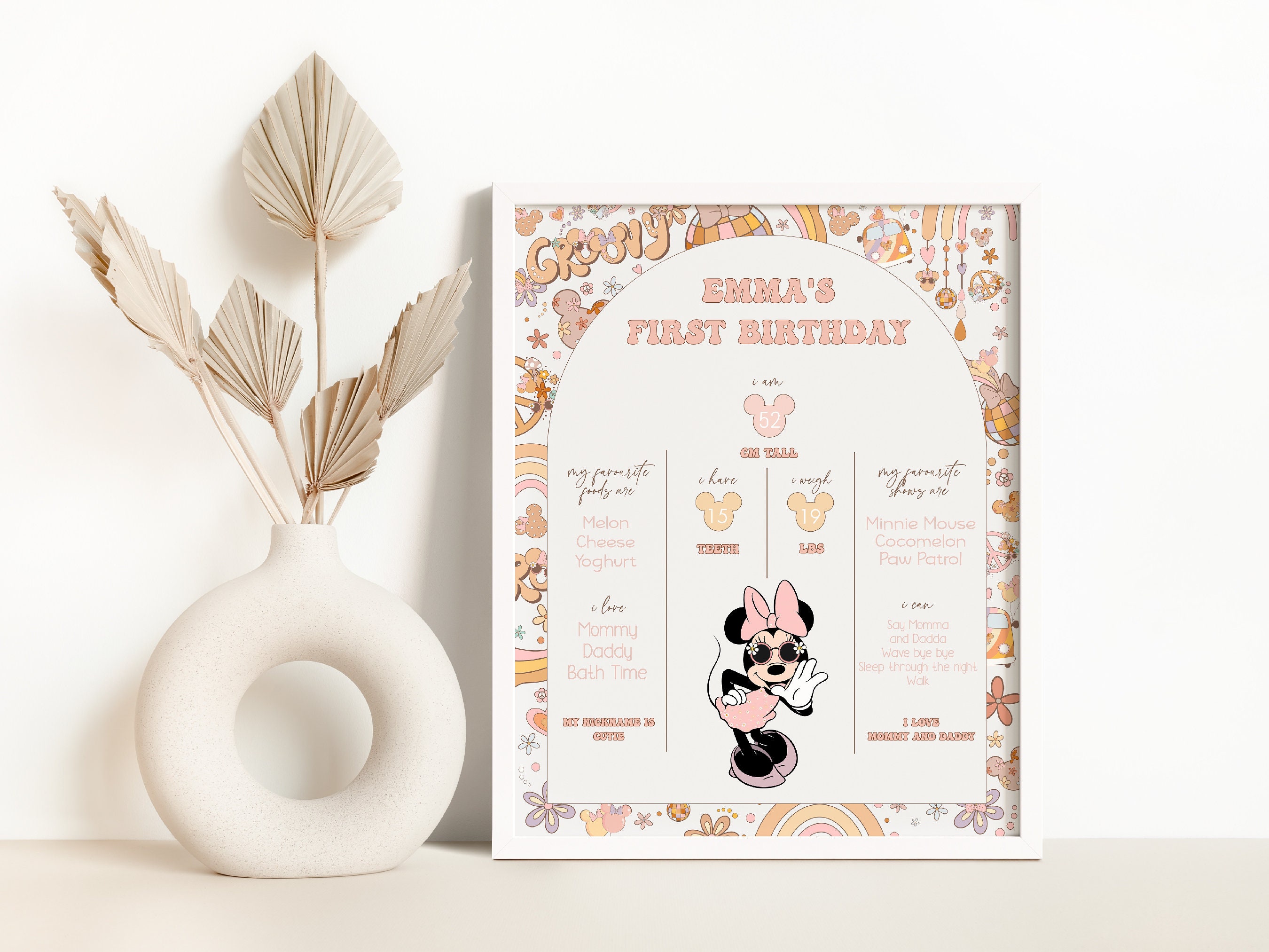 Minnie Mouse Birthday Milestone Board, Groovy Minnie Mouse Birthday ...