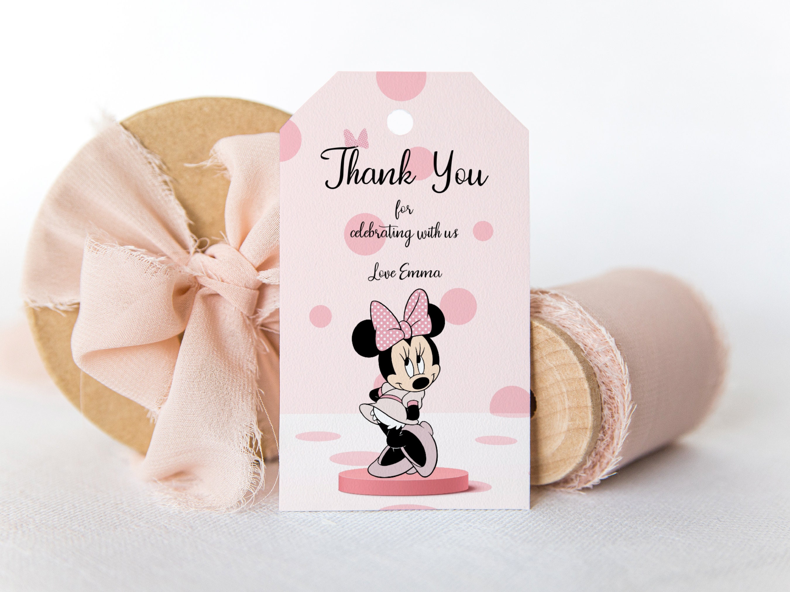 Minnie Mouse Birthday Thank You Tag, Pink Minnie Mouse Birthday Party ...
