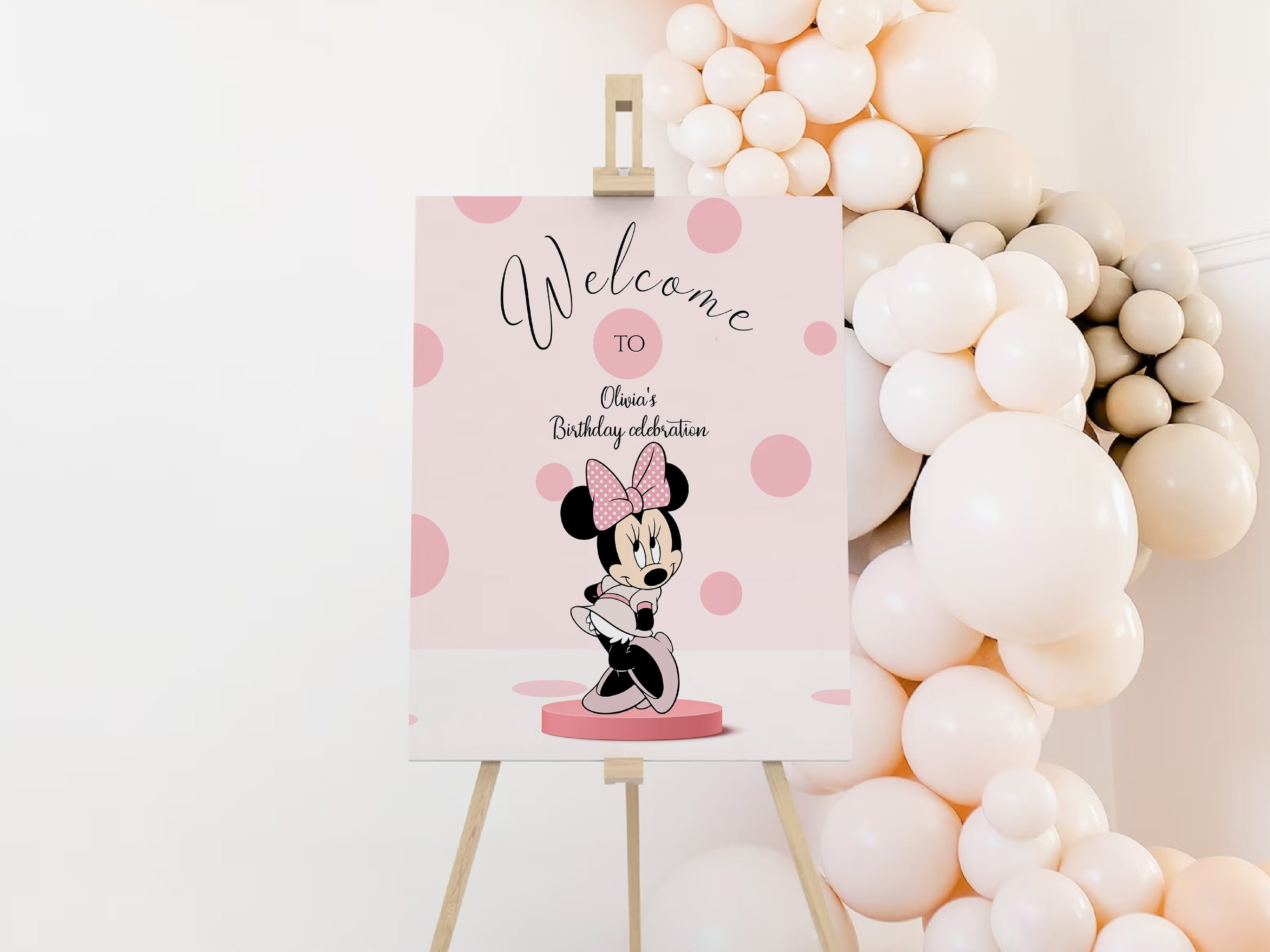 Minnie Mouse Birthday Welcome Sign, Modern Pink Minnie Mouse Birthday ...
