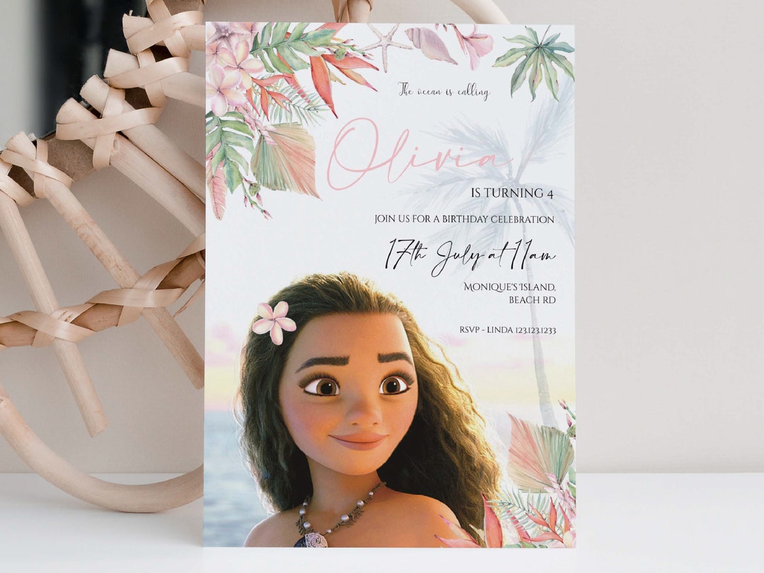 Invitación de cumpleaños de Moana, invitación a la fiesta de cumpleaños ...