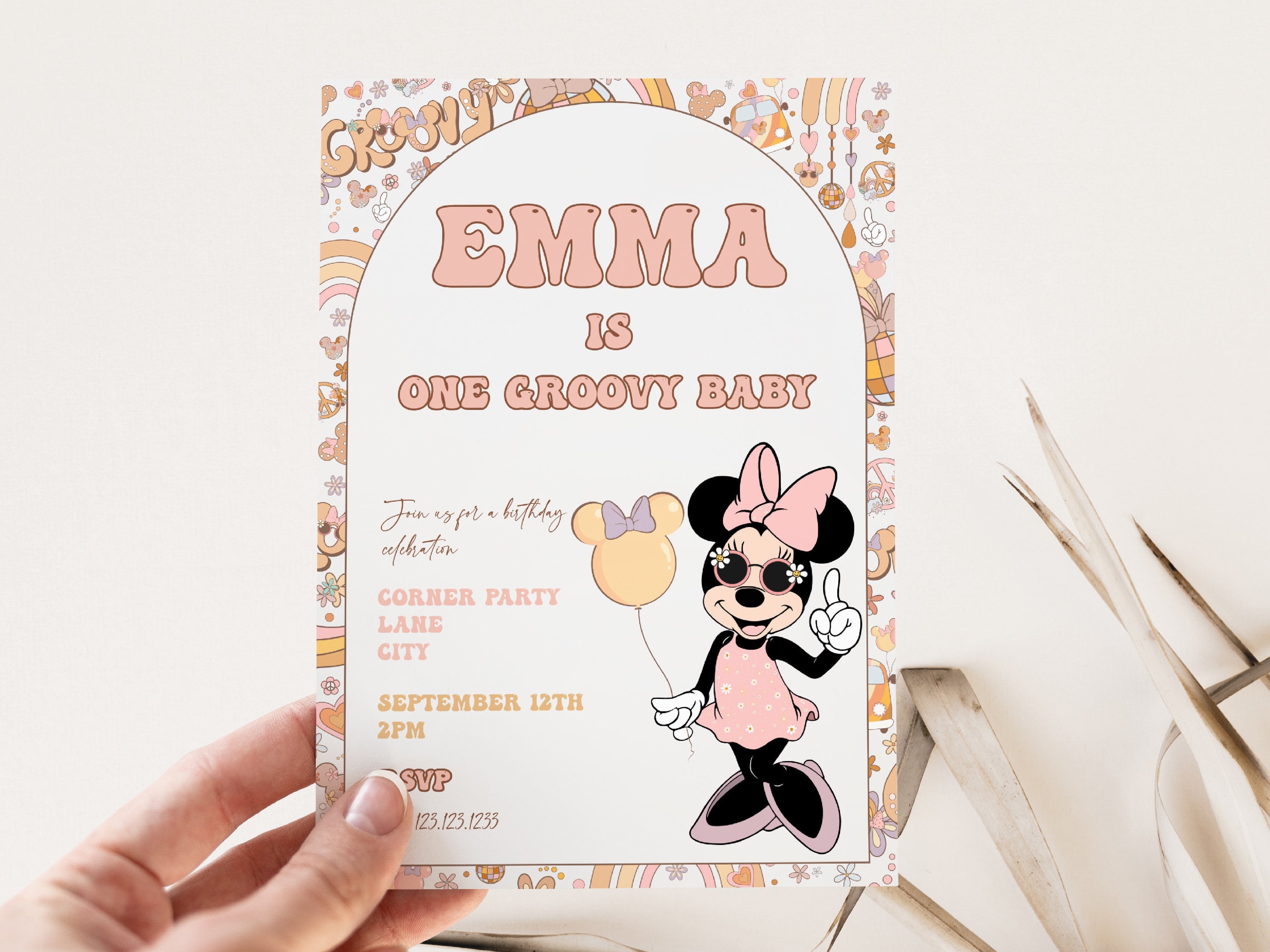 Groovy Minnie Mouse Invitation, One Groovy Baby Minnie Mouse Birthday ...