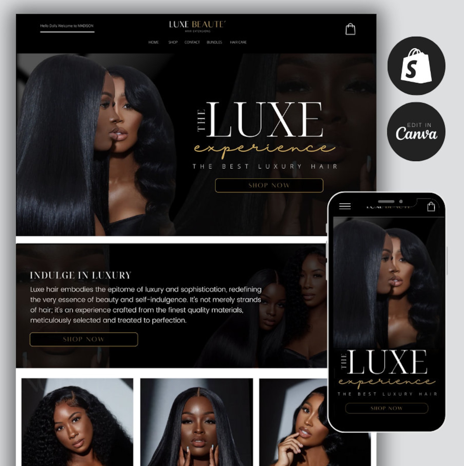 Shopify Hair Website Template, Hair Website, Shopify Website Theme With ...
