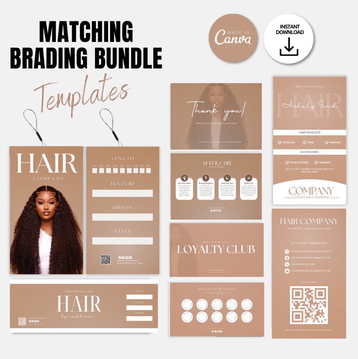 Hair Tag Template, Hair Bundle Tag, Thank You Card, Hair Extension Hang ...