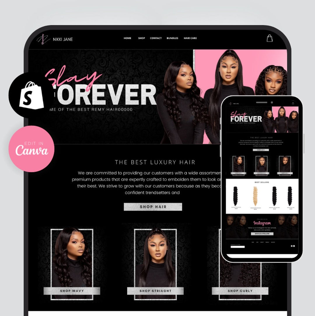 Hair Website Theme, Shopify Hair Website, Hair Banners, Canva Design ...